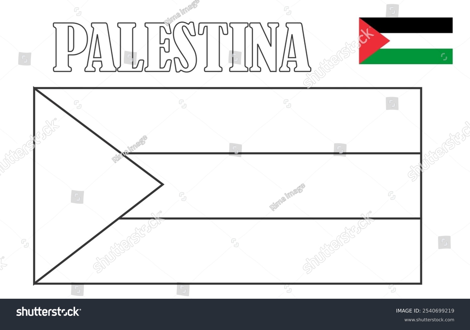 Palestine Flag Coloring Page Outline Version: ilustración de stock ...