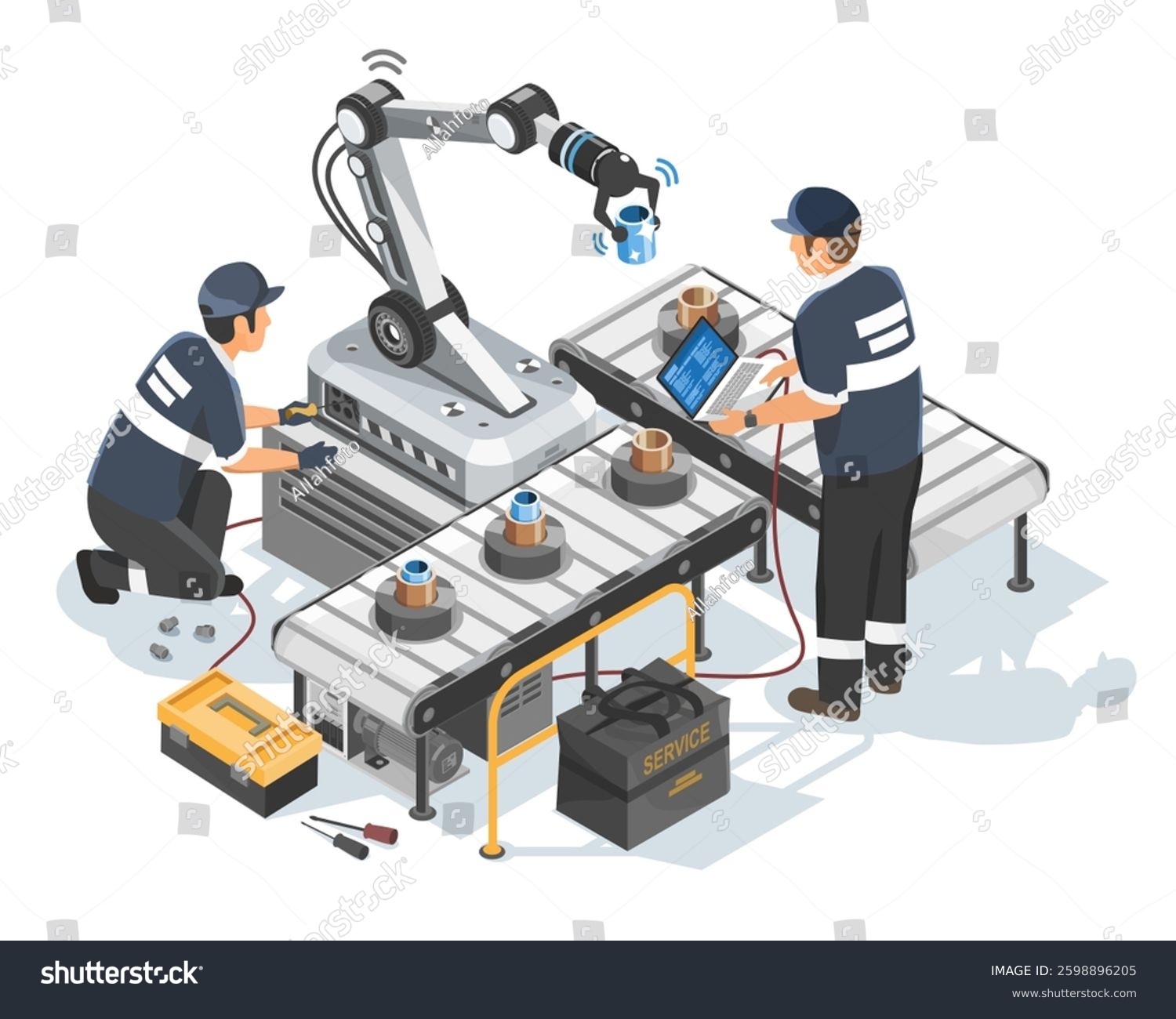 Isometric Isolated Illustration Engineers Calibrating Configuring Stock Vector (Royalty Free ...