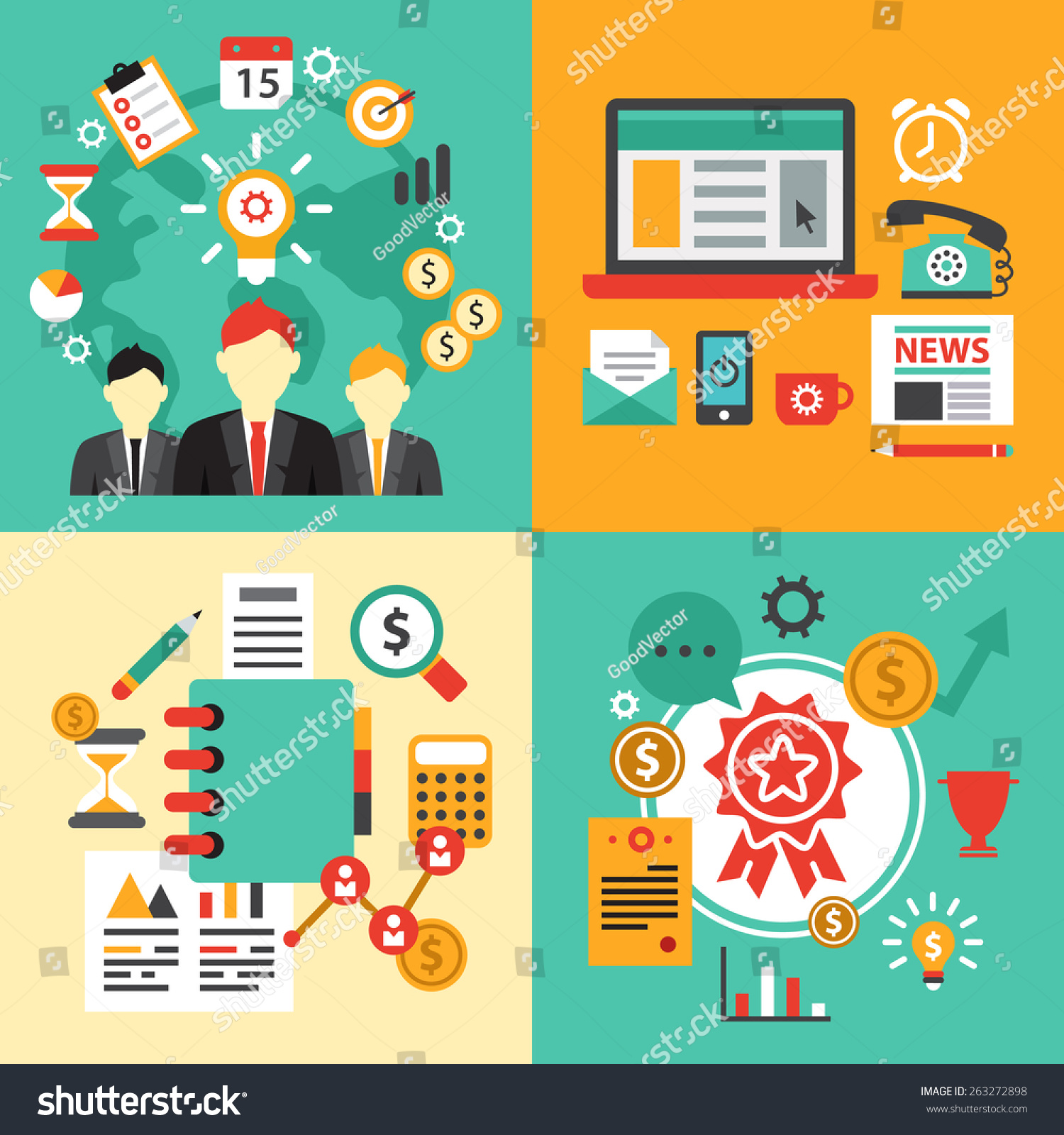 Set Flat Design Concept Icons Business Stock Vector (Royalty Free ...