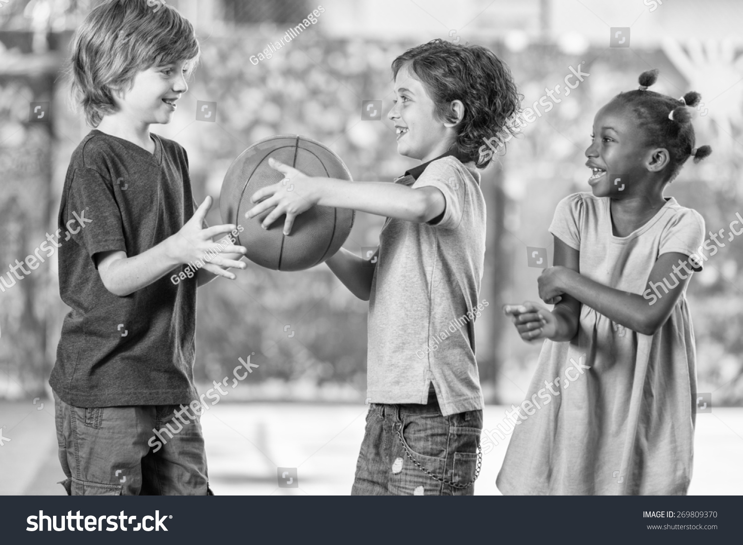 Black White Scene Children Playing Basketball Stock Photo 269809370 ...