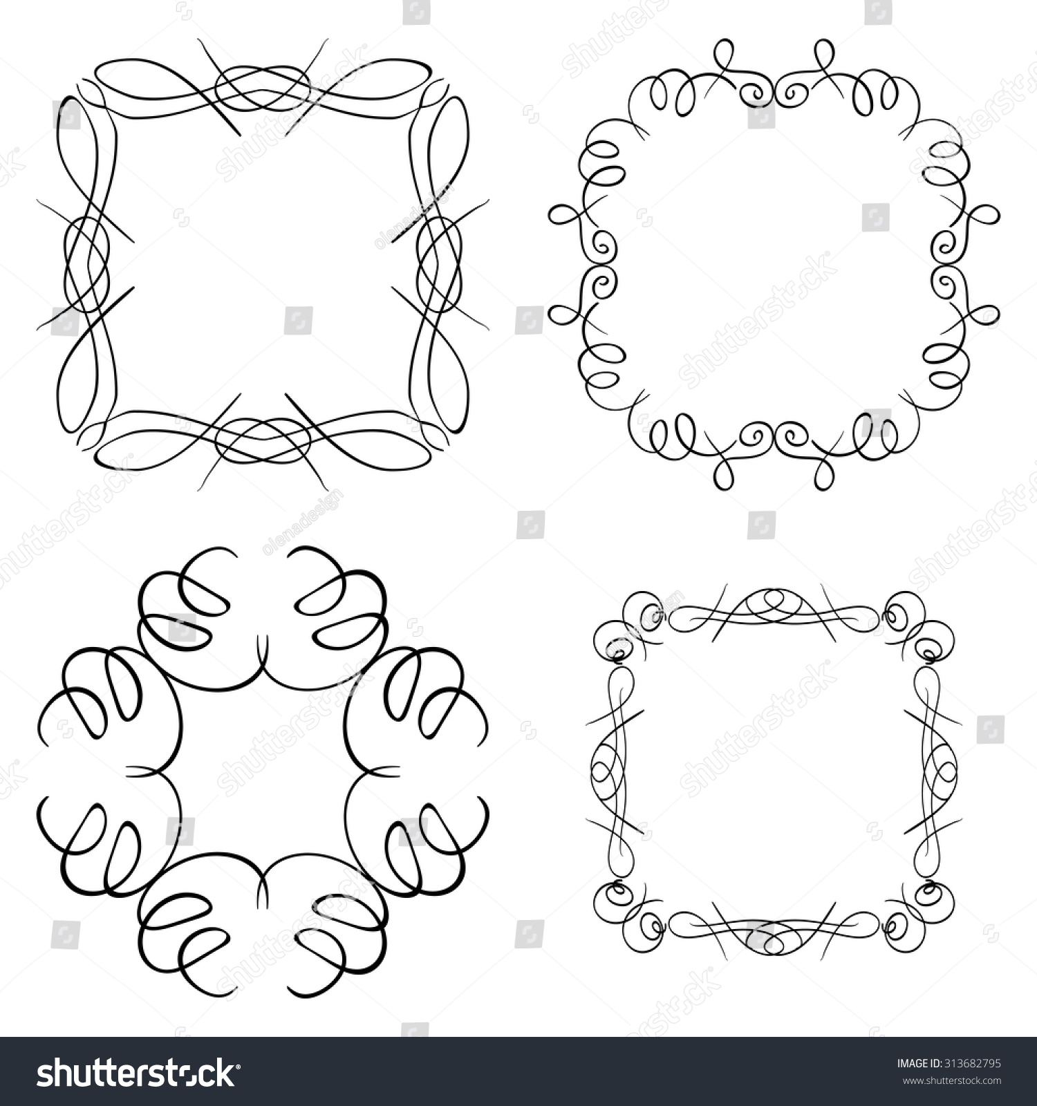 Black Curly Frames Vector Set Stock Vector (Royalty Free) 313682795 ...