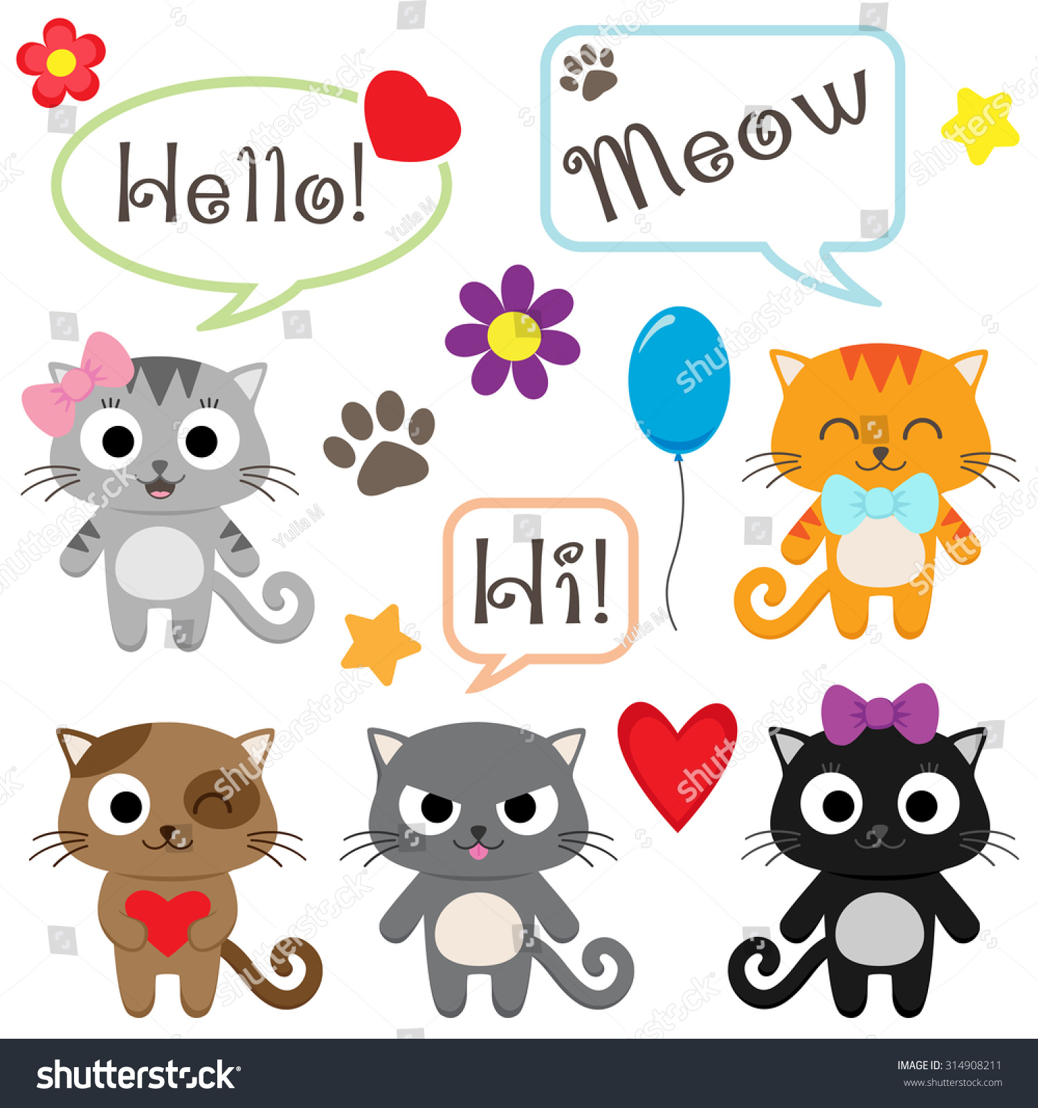 Set Cute Cartoon Kittens Vector Illustration Stock Vector (Royalty Free ...