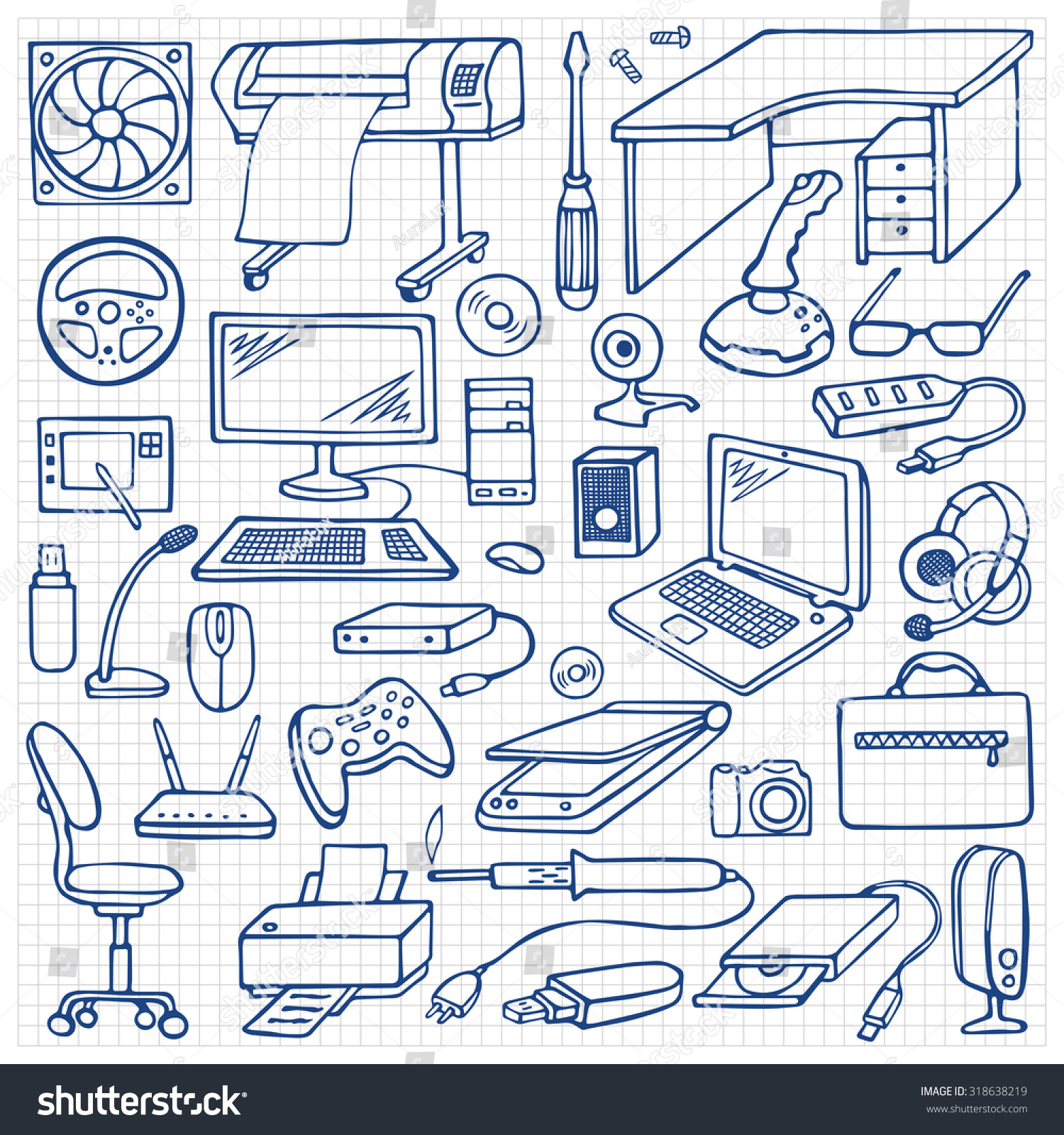 Hand Drawn Doodle Computer Set On Stock Vector (Royalty Free) 318638219 ...