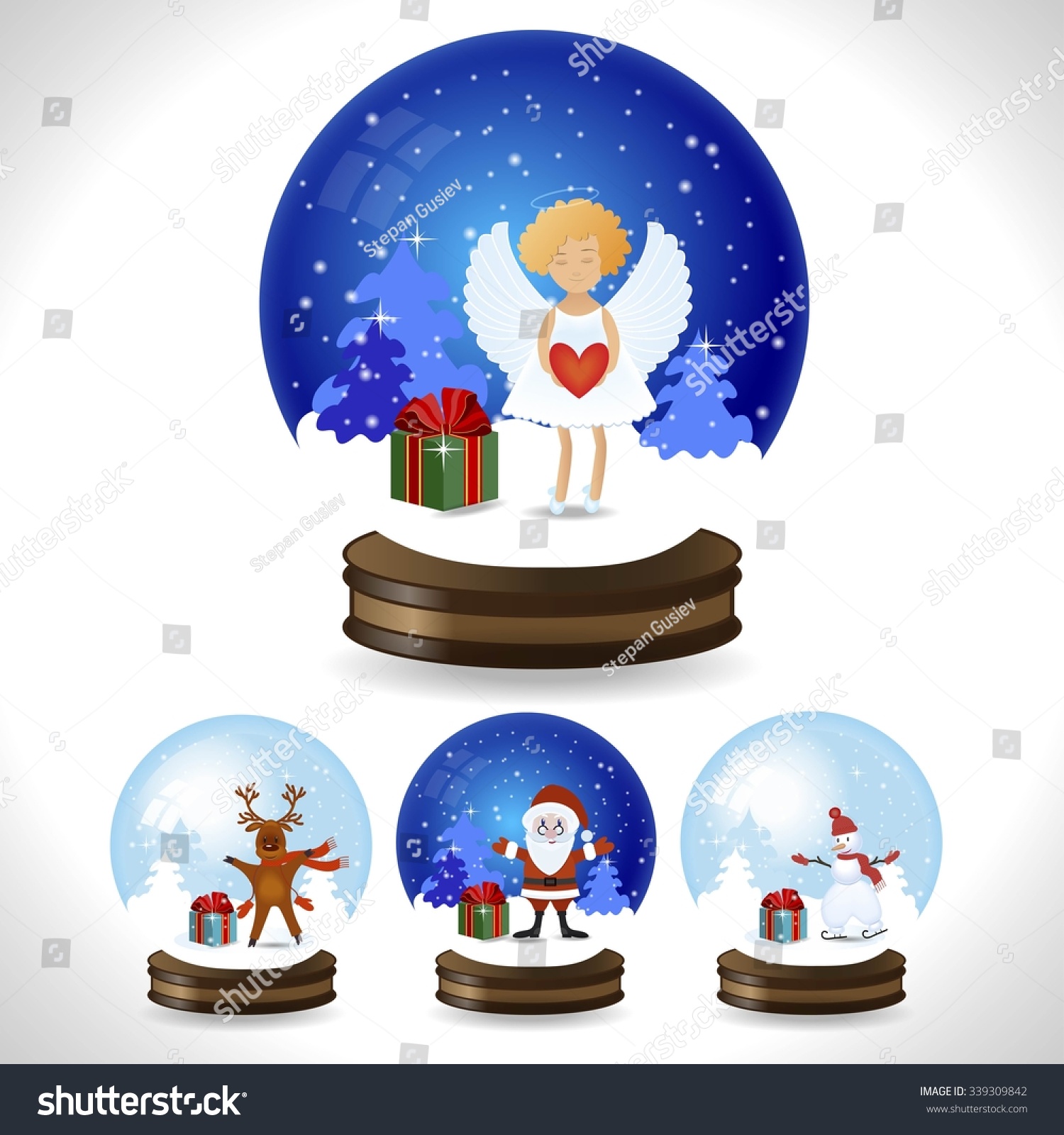 Vector Illustration Christmas Snow Globe Reindeer Stock Vector (Royalty ...
