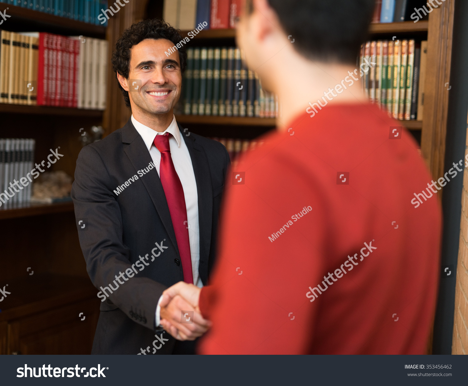 Portrait Smiling Businessman Giving Handshake Customer Stock Photo 353456462 | Shutterstock