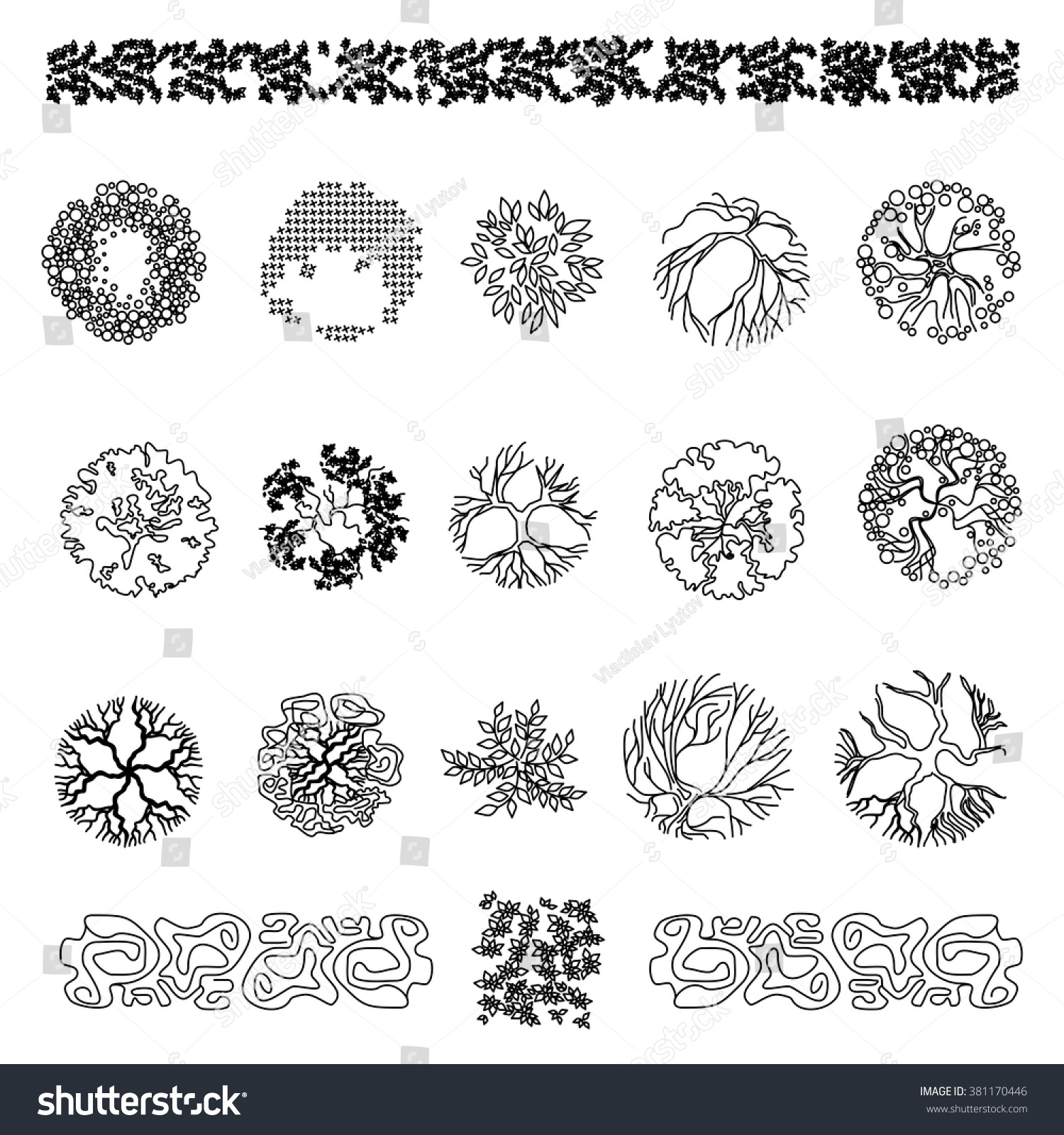 Set Treetop Symbols Architectural Landscape Design Stock Vector ...