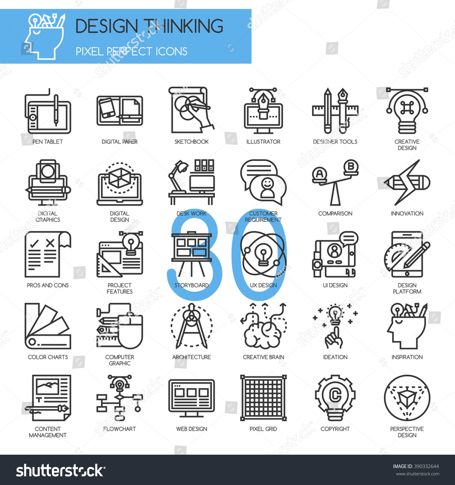 Design Thinking Thin Line Pixel Perfect Stock Vector (Royalty Free ...