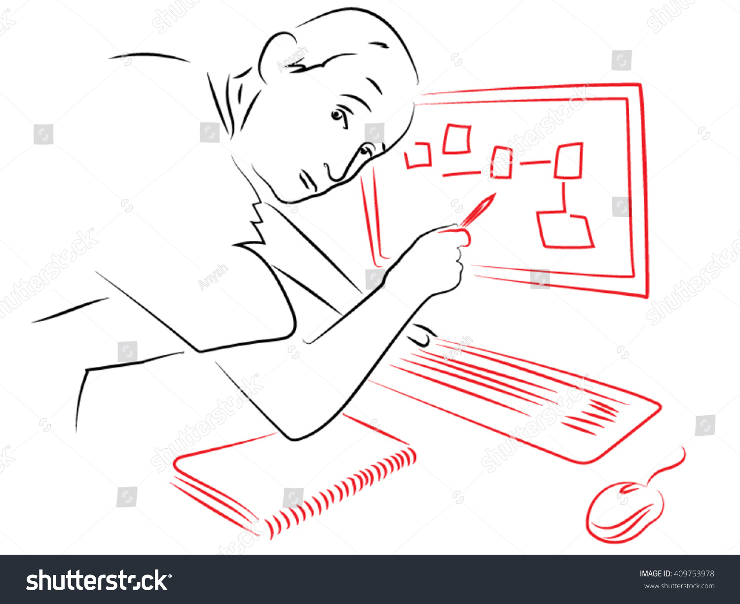 Man Pointing Screen Scheme Stock Vector (Royalty Free) 409753978 ...