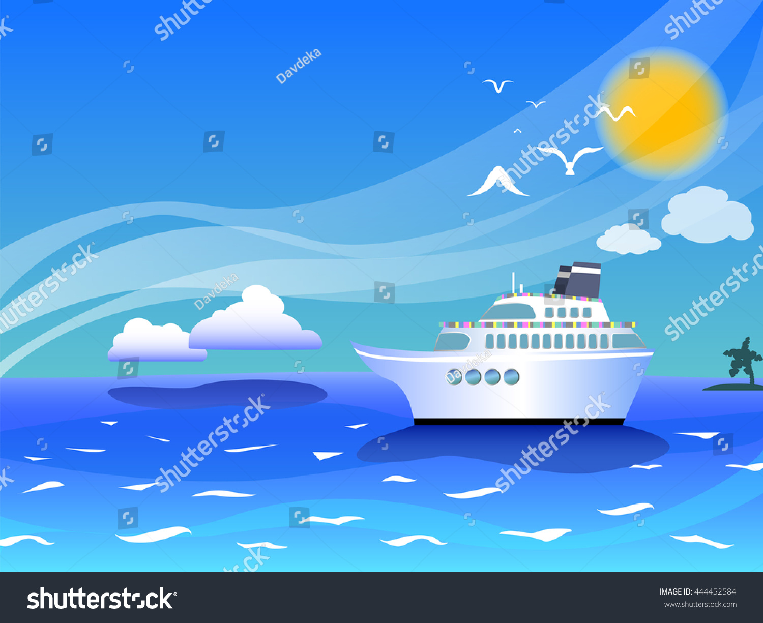 Sea Landscape Cruise Ship Vector Illustration Stock Vector (Royalty ...