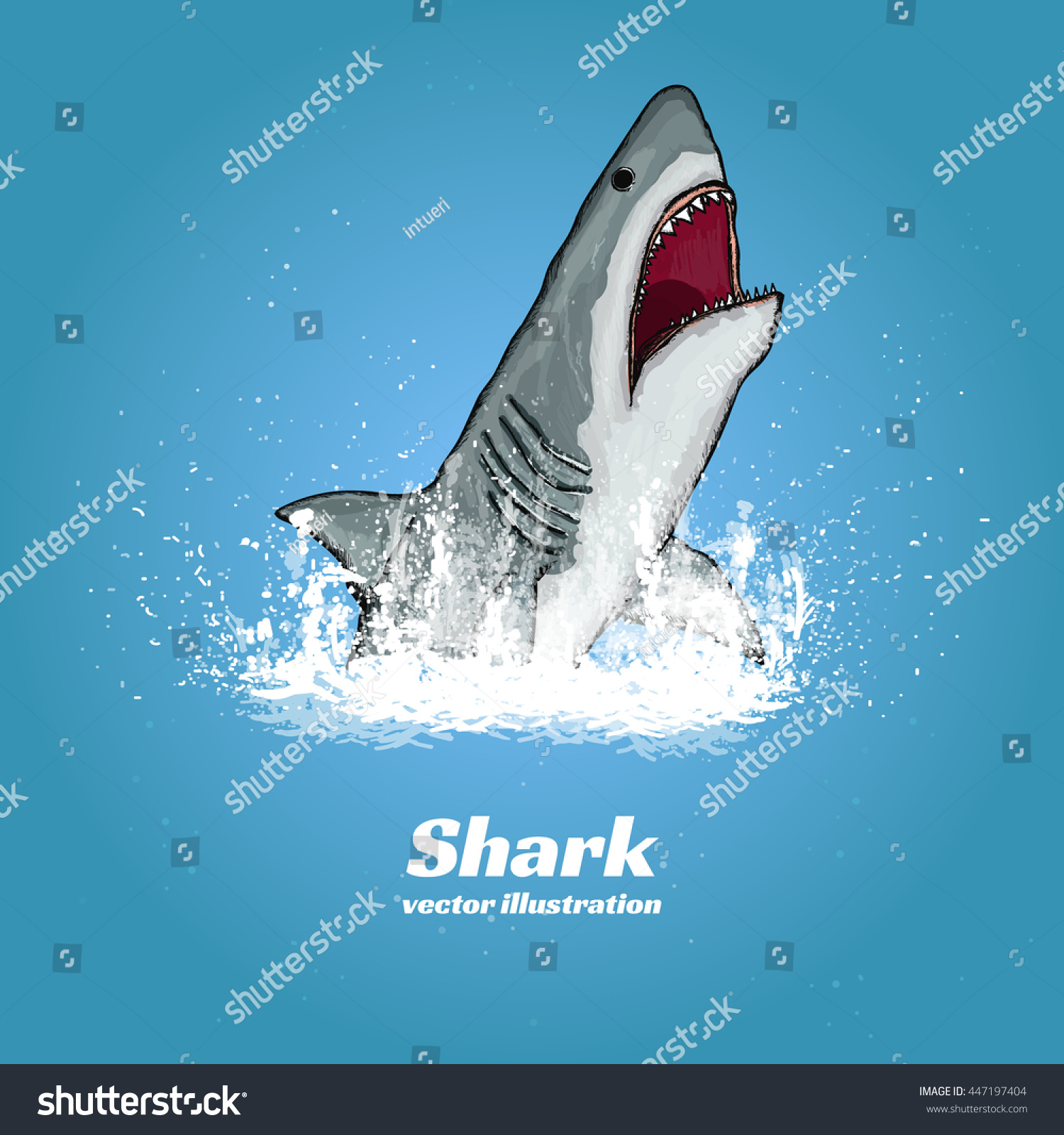 Great White Shark Jumping Out Of Water Drawing Art Drawn By A Great