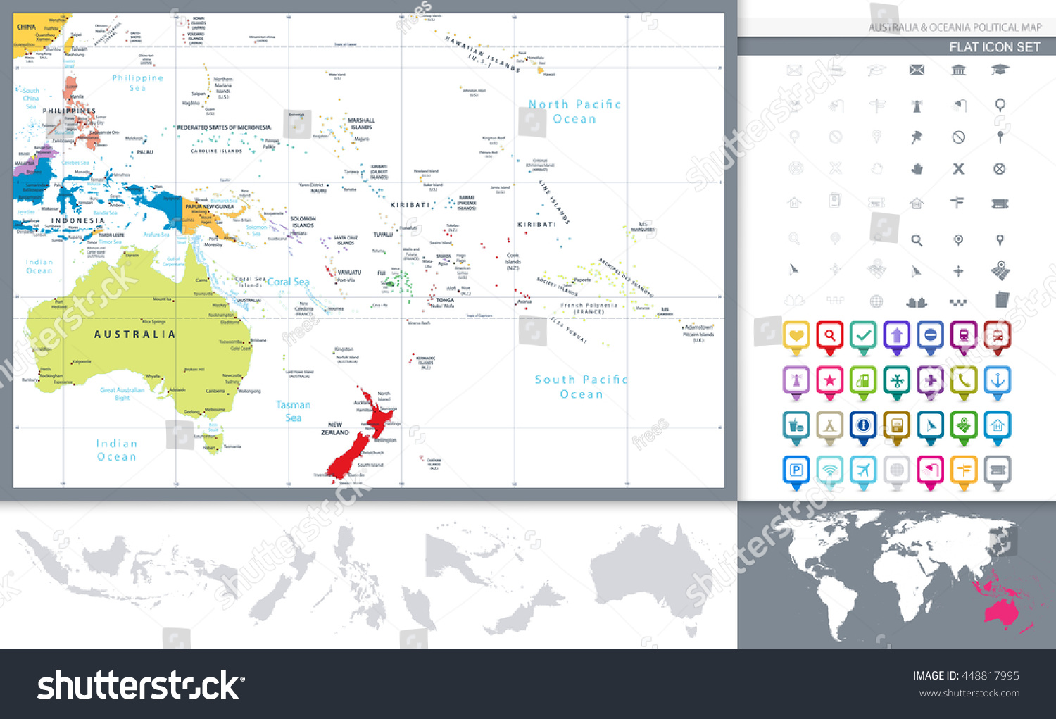 Australia Oceania Detailed Political Map Navigation Stock Vector ...