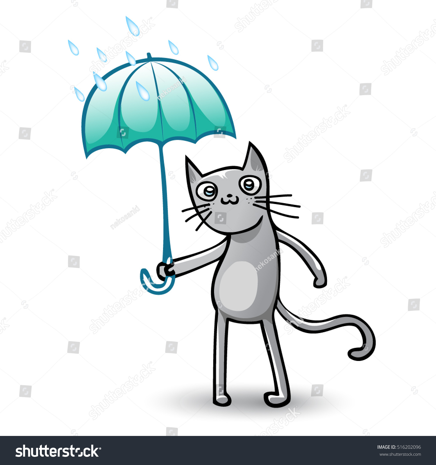 Cat Holding Umbrella Rain Vector Illustration Stock Vector (Royalty ...