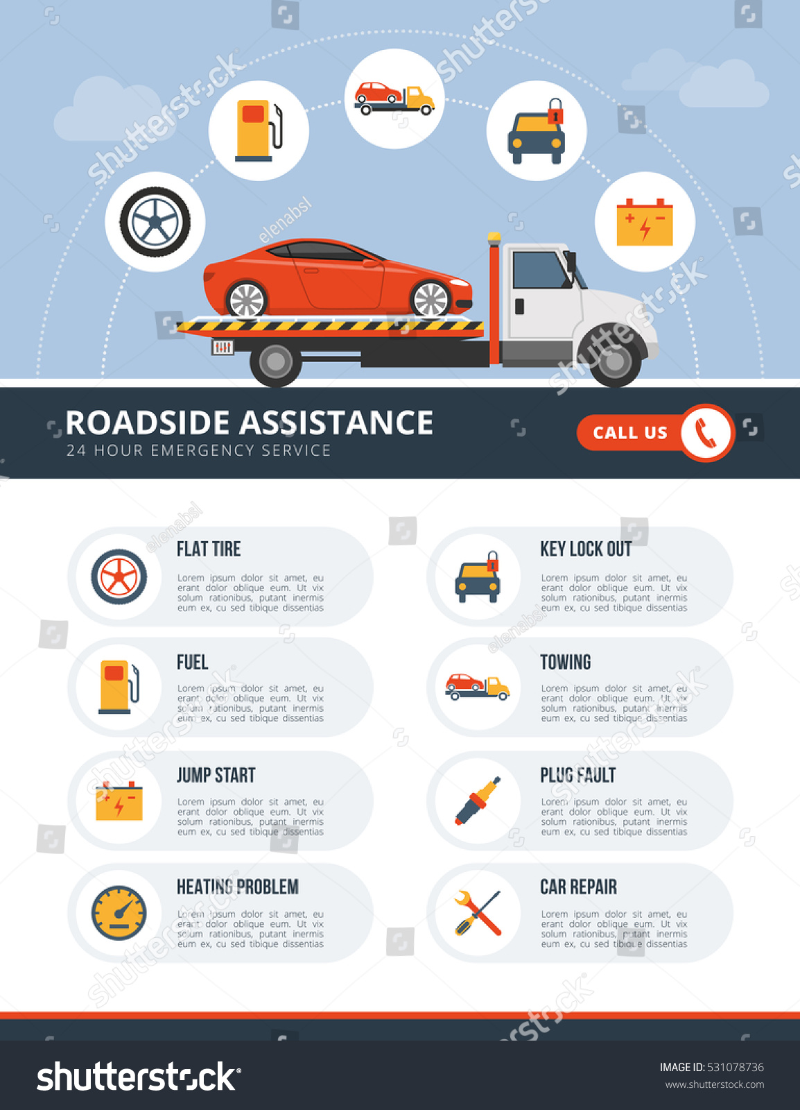 Roadside Assistance Infographic Tow Truck Car Stock Vector (Royalty ...