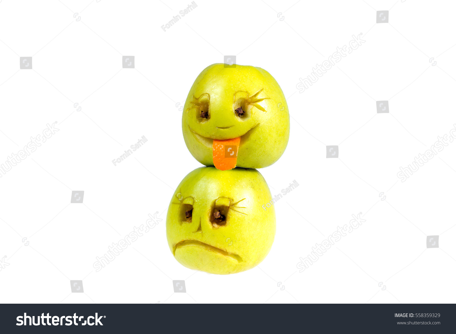 Happy Sad Emoticons Apples Feelings Attitudes Stock Photo 558359329 ...