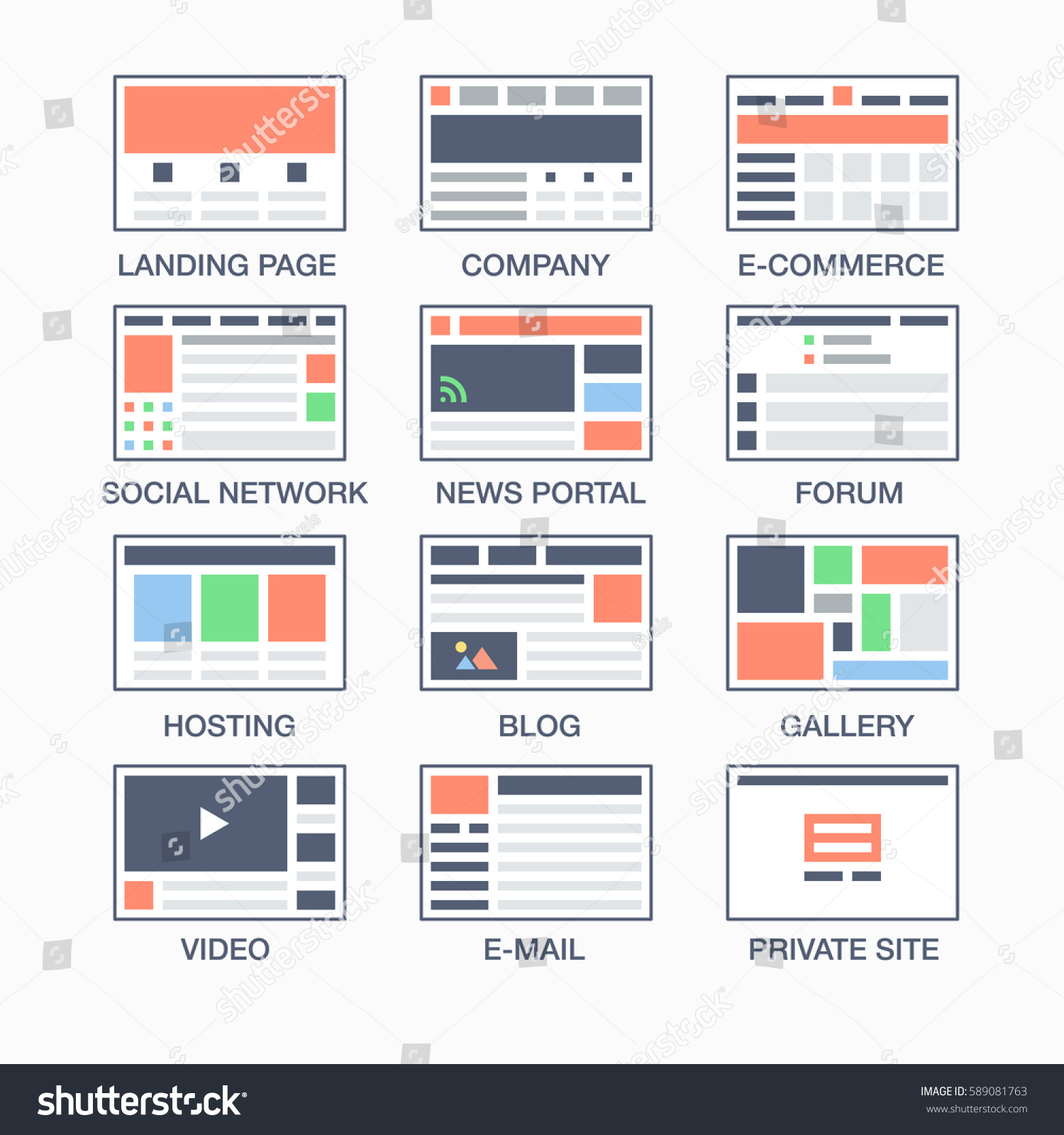 Vector Set Simple Flat Website Templates Stock Vector (Royalty Free ...