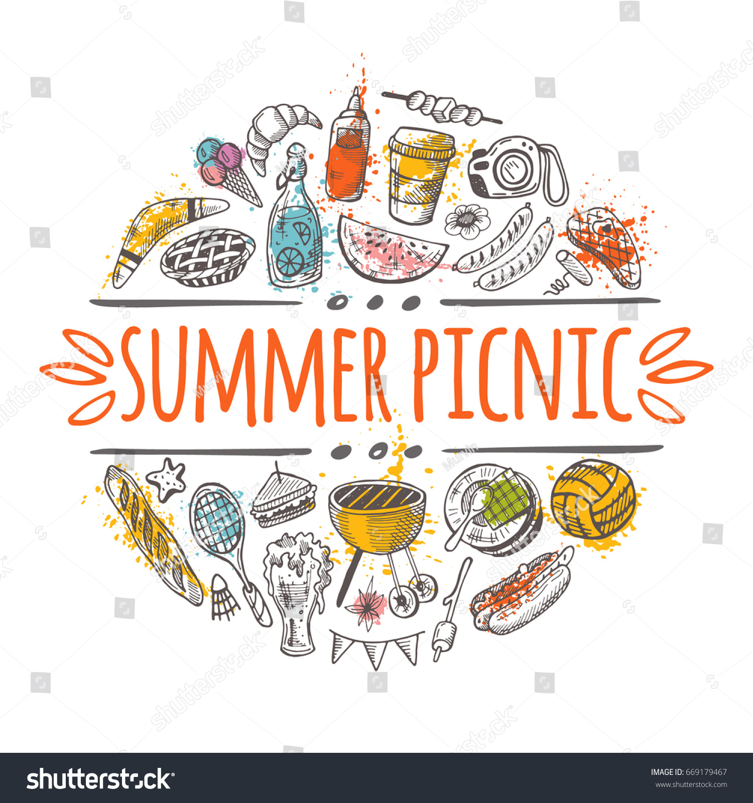 Summer Picnic Concept Design Round Circle Stock Vector (Royalty Free ...