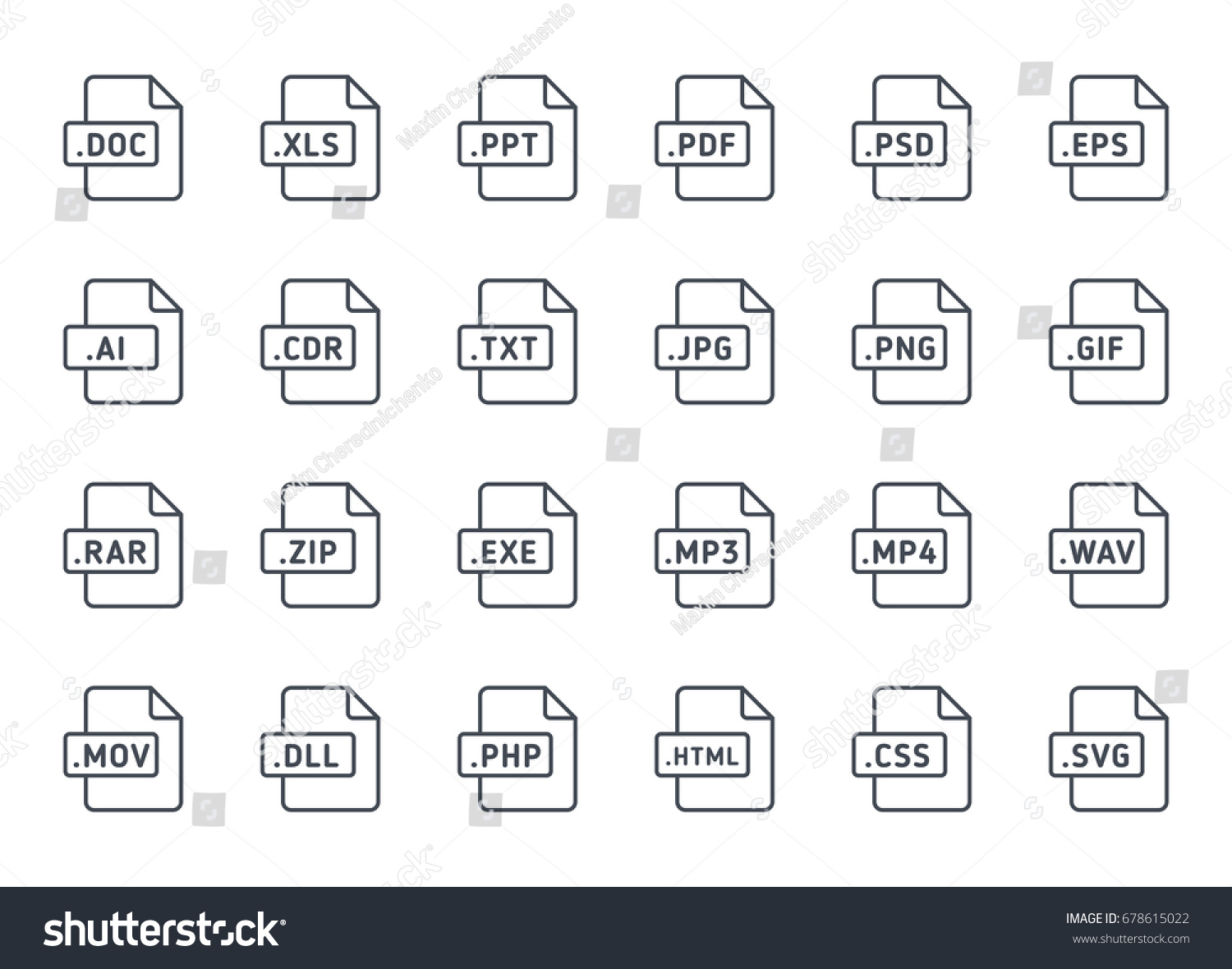 Documents File Format Icon Line Stock Vector (Royalty Free) 678615022 ...
