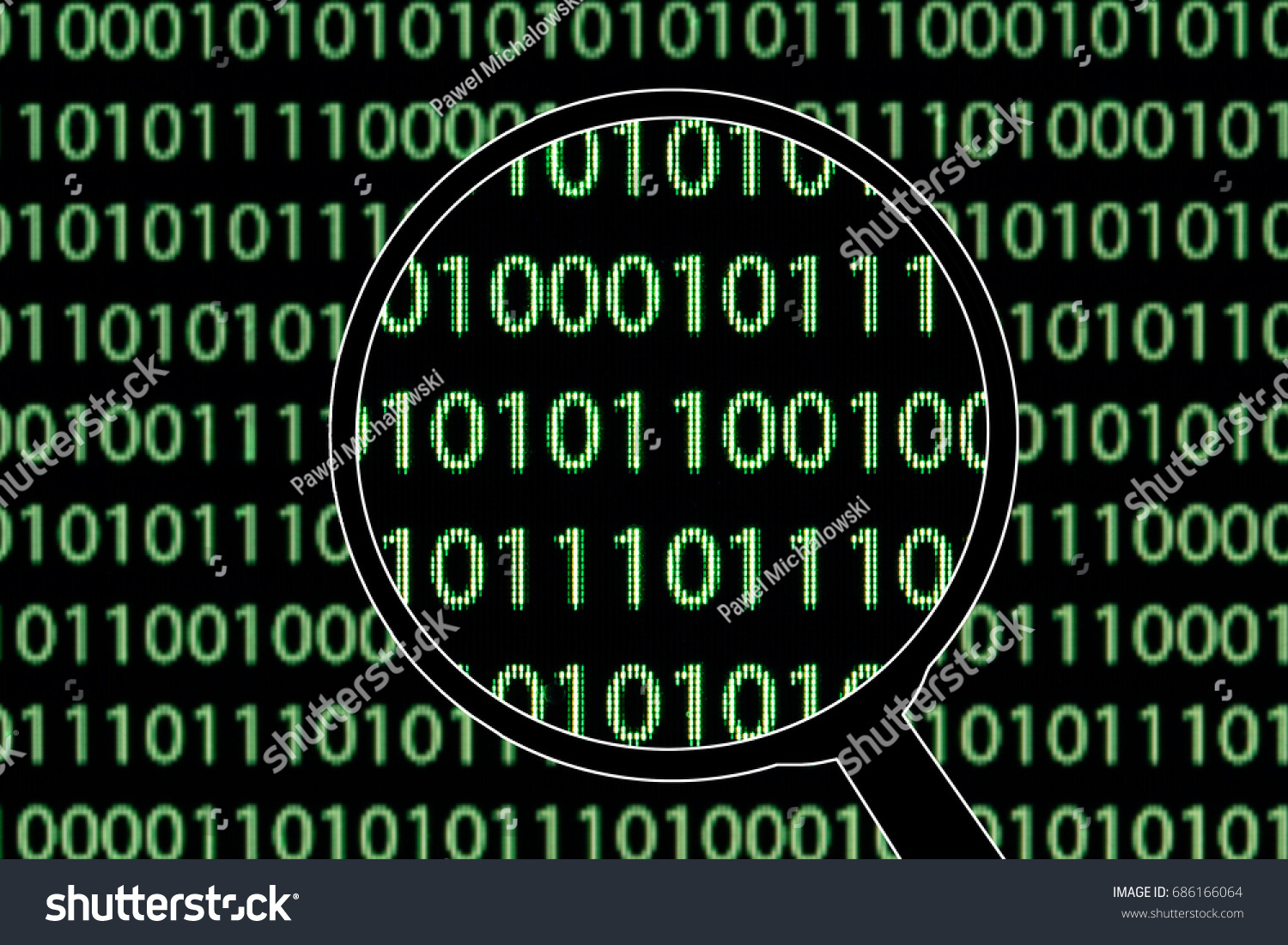 Magnifying Glass Binary Code On Computer Stock Photo 686166064 ...