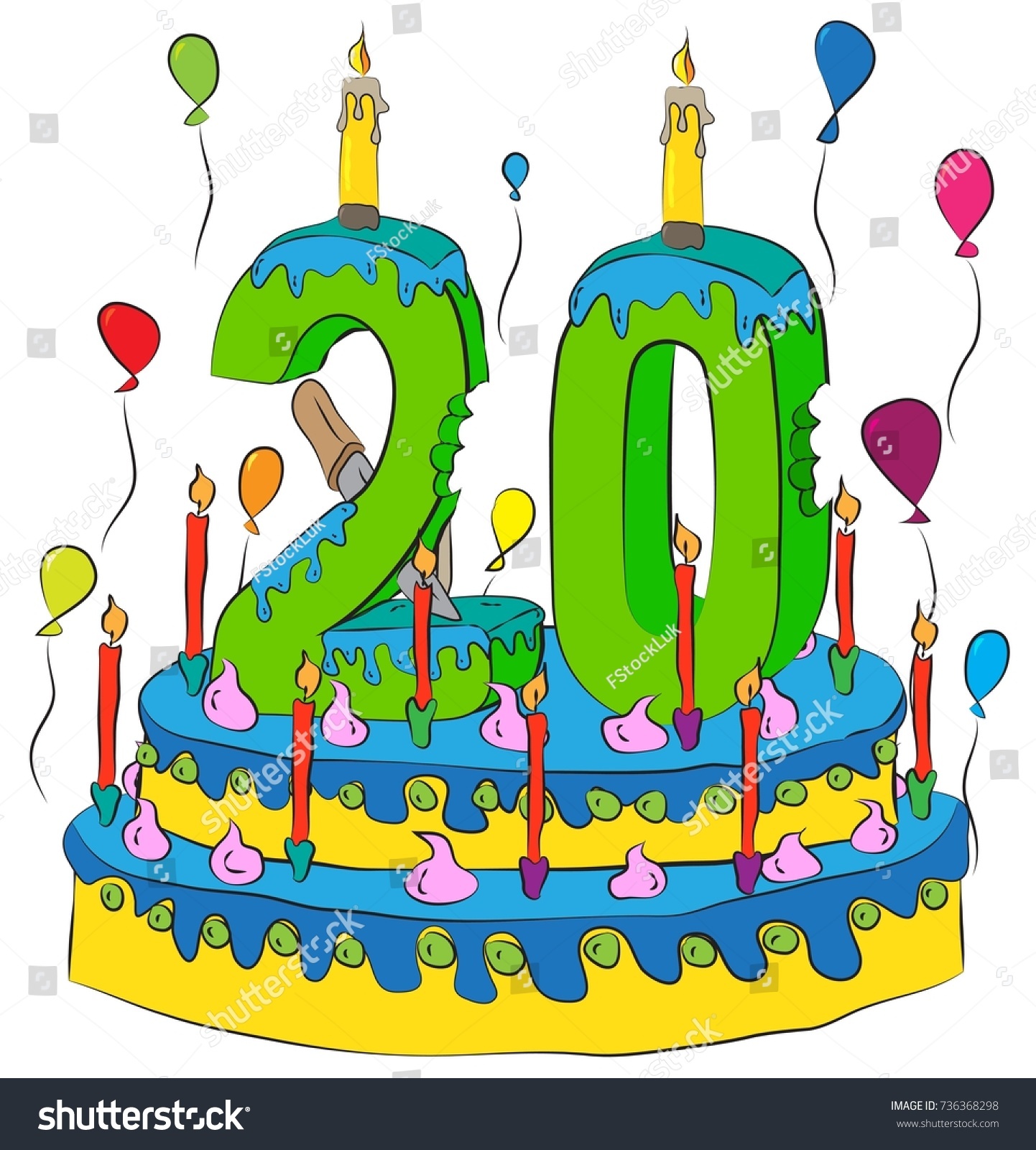 20 Birthday Cake Number Twenty Candle Stock Vector (Royalty Free ...