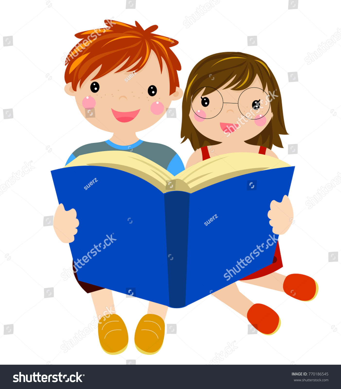 Two Kids Reading Clipart