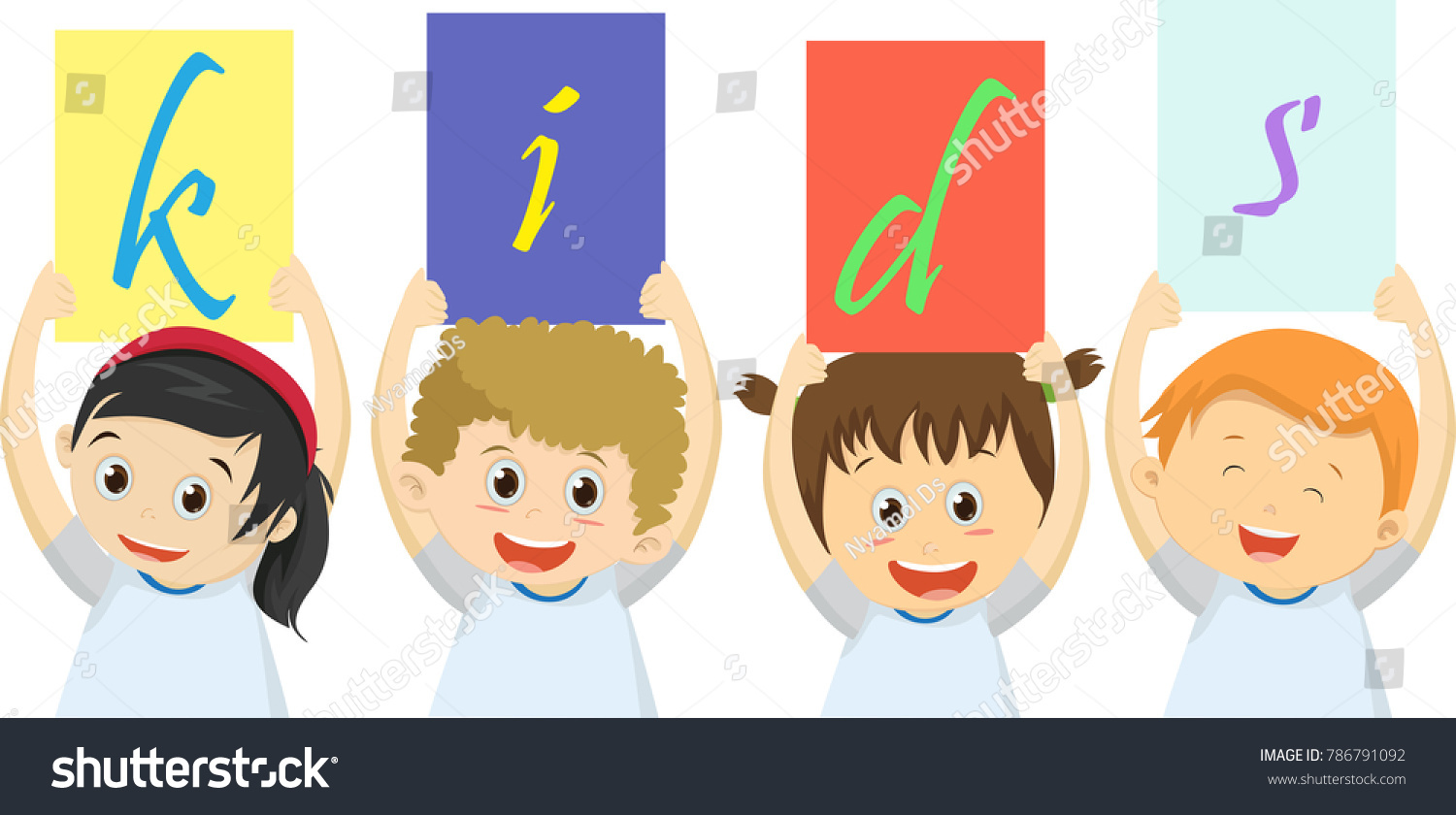 Happy Kids Holding Sheets Letters Isolated Stock Vector (Royalty Free ...