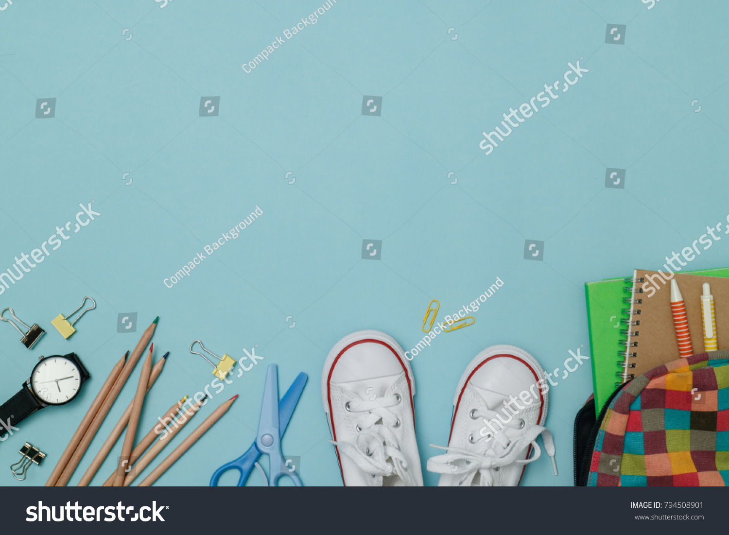Mockup School Supplies On Blue Desk Stock Photo 794508901 | Shutterstock