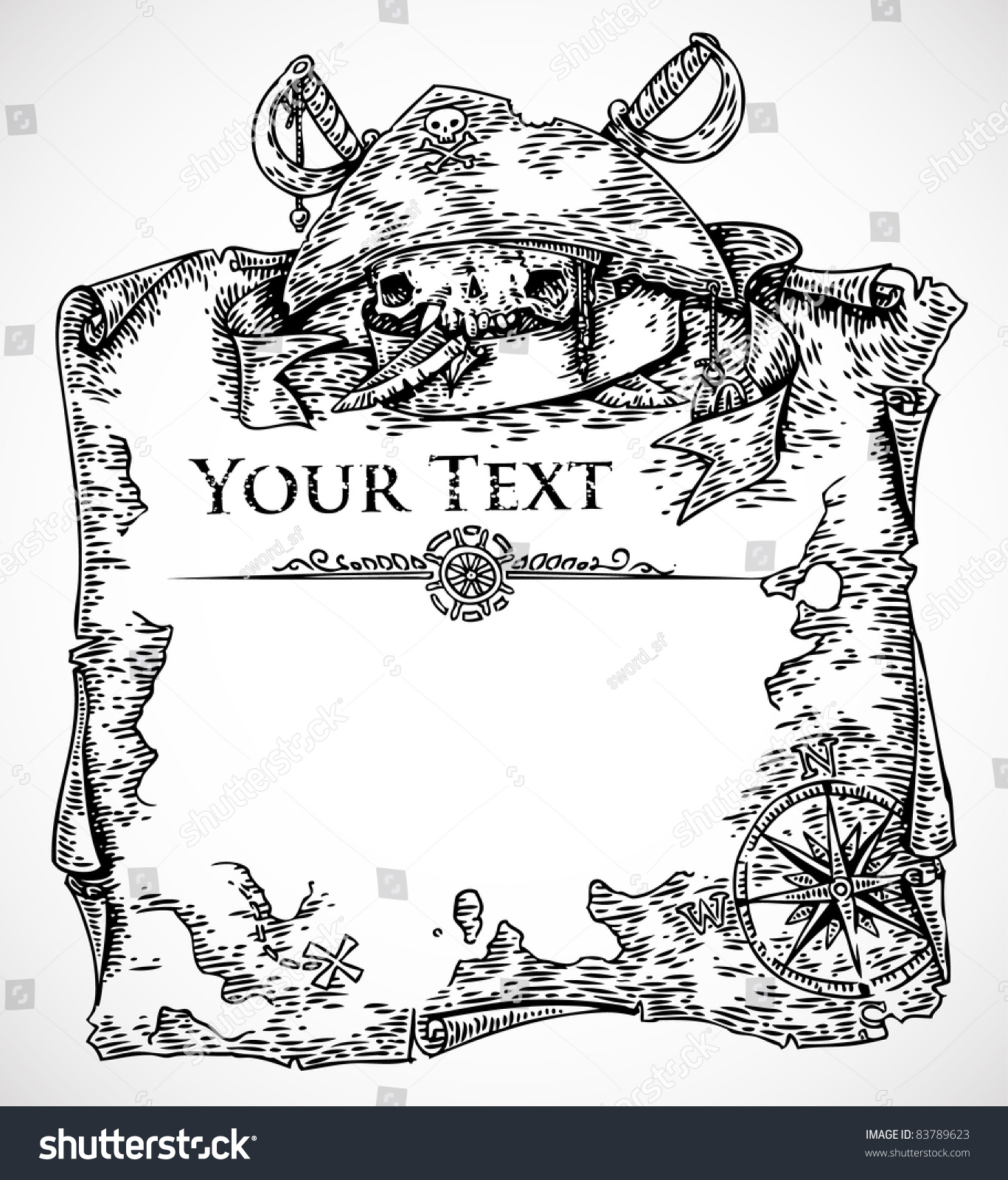 Vector Black White Engraved Pirate Treasure Stock Vector (Royalty Free ...